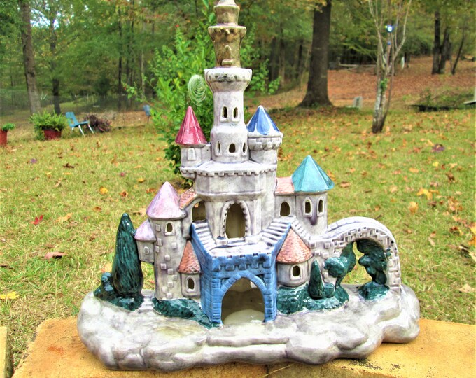 Large Fish Aquarium Storybook Castle Figure Rock Scene 13" Porcelain ...