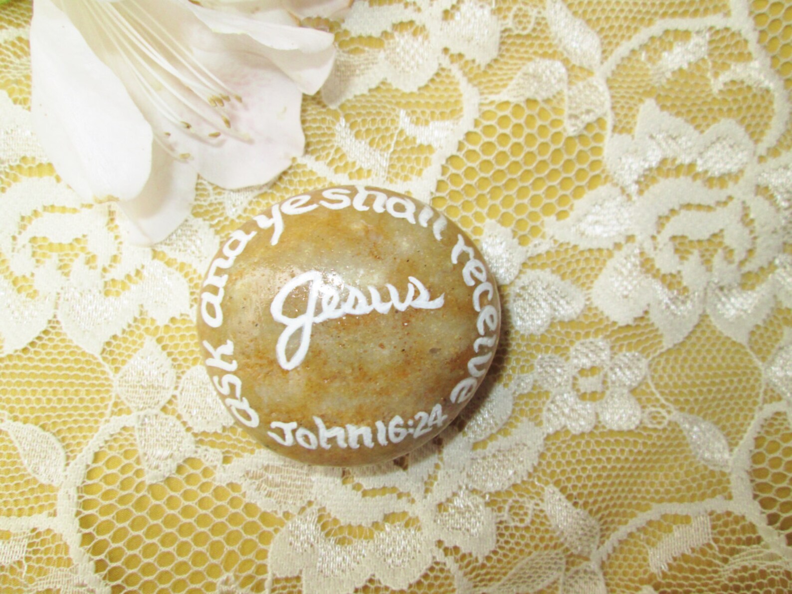 Hand Painted Rock Stone Praying Girl Scripture 2 Sides Painted John ...