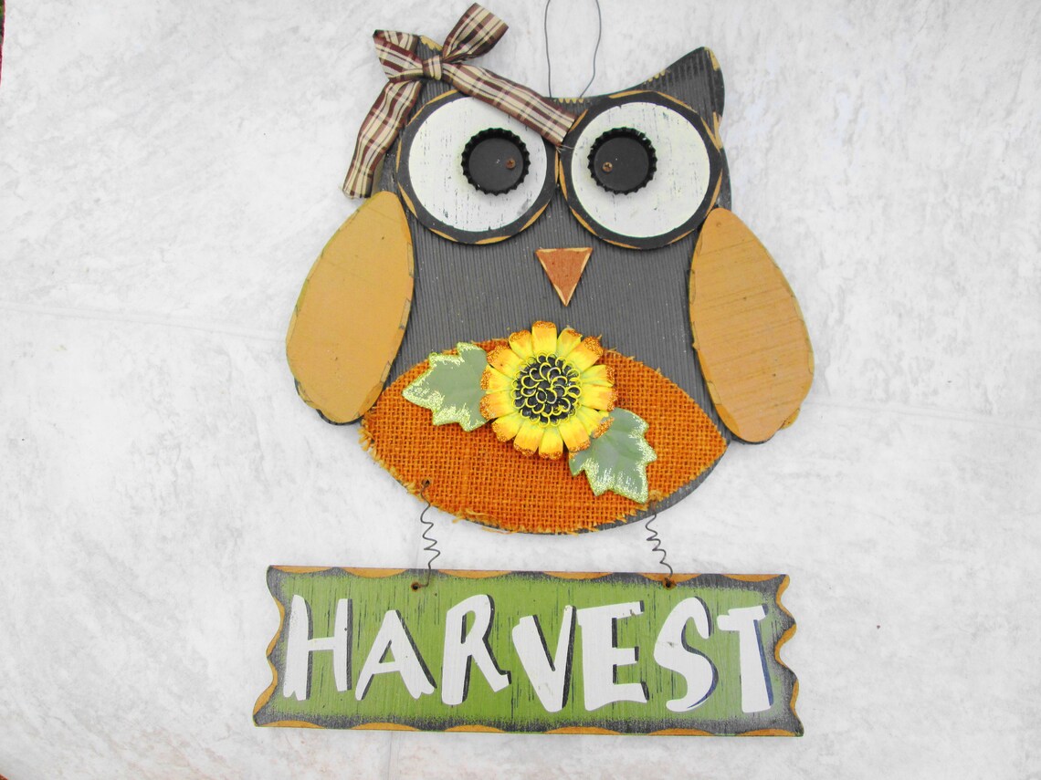Rustic Wooden Owl Harvest Sign Fall Wall Hanging Farm Country | Etsy