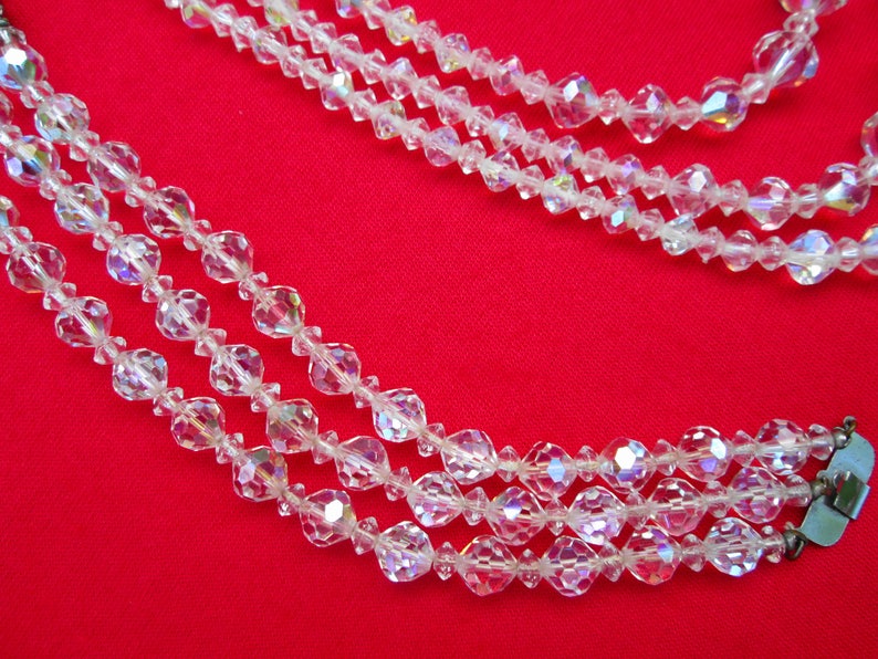 Austrian AB Crystal Necklace Bracelet Set Vintage Multi Strand Aurora ...