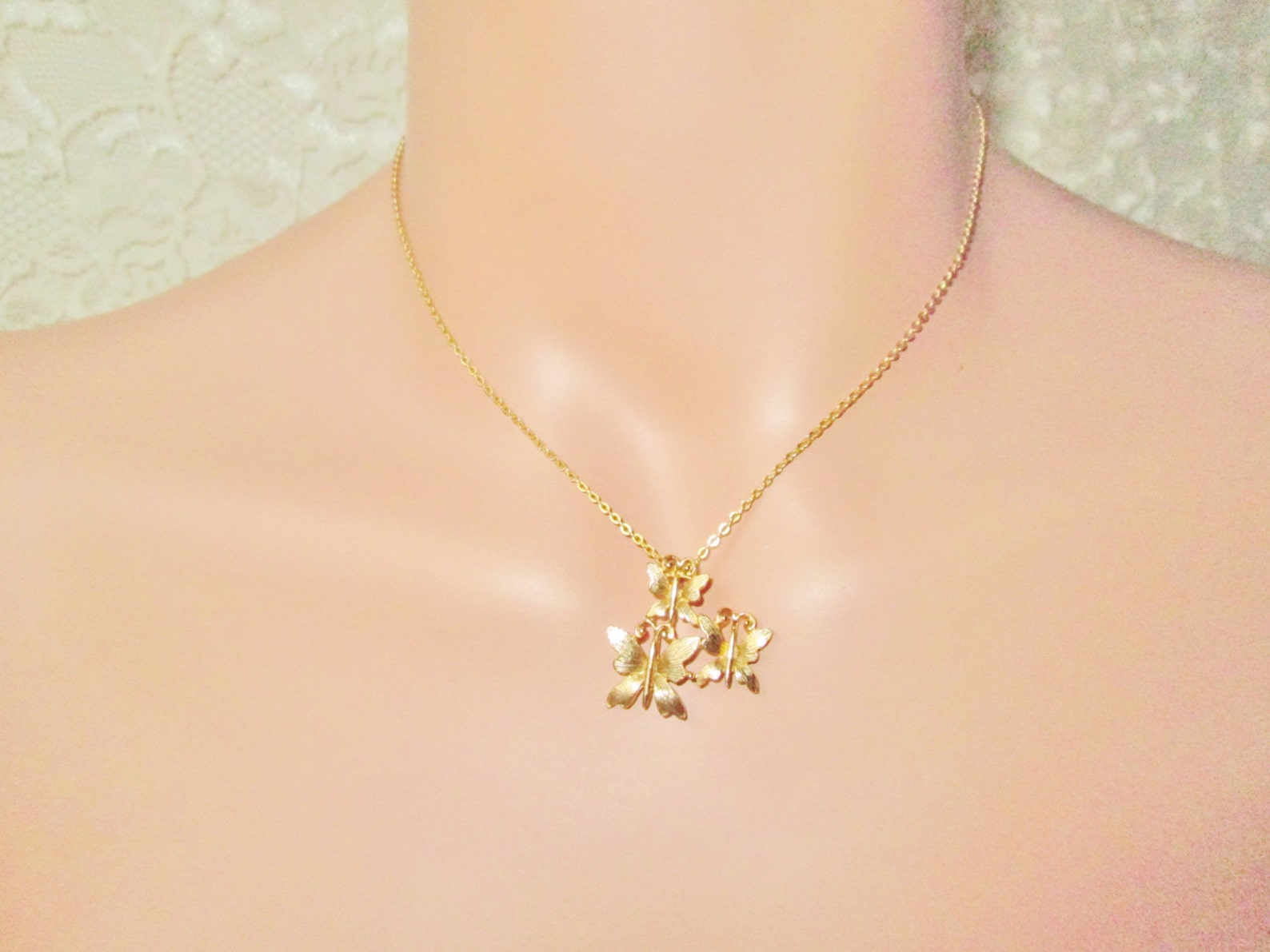 Gold Multi Butterflies Necklace Vintage Goldtone Metal Butterfly ...