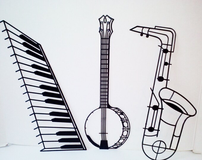 Large Musical Instruments Wall Hanging Set Vintage Black Plastic Horn ...