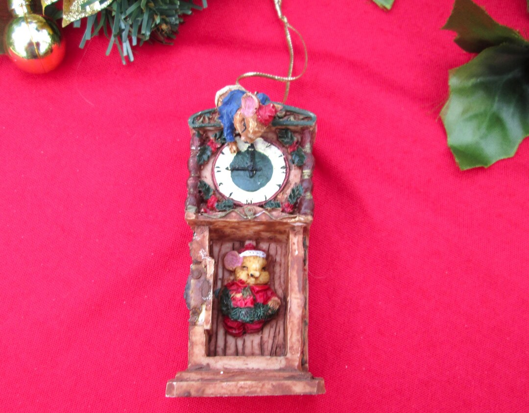 Vintage Christmas Mice Mouse on Grandfather Clock Tree Ornament Doll ...