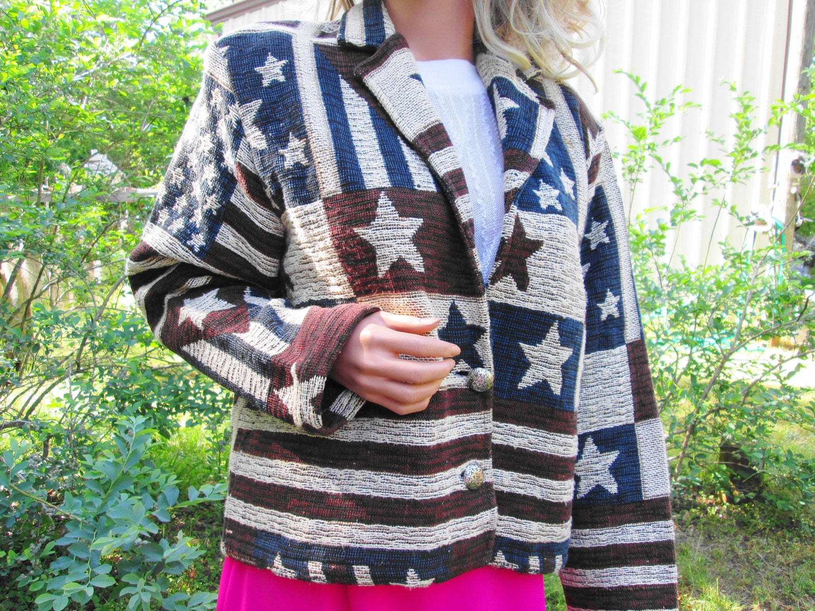 USA Flag Stars & Stripes American Sweater Jacket Cardigan Blazer Size ...