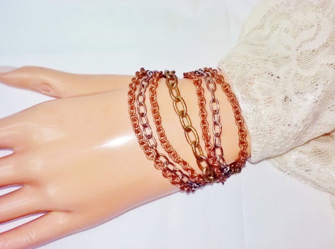 Multi Chain Bracelet Vintage Gold Copper Silver Chains 7 Strands ...