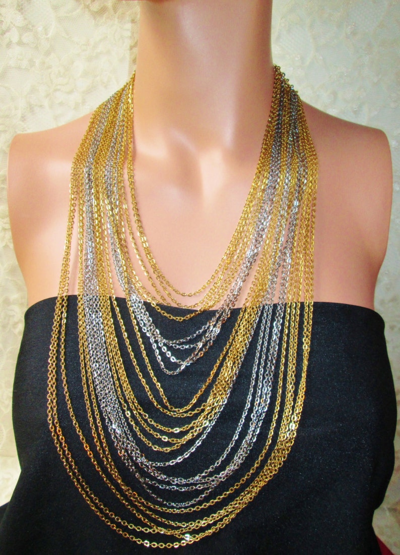 Multi Chain Necklace Gold & Silver Chains Cascade Necklace | Etsy