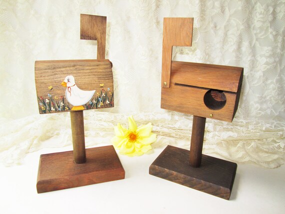 Wooden Mailbox Bank Bookends W Flag & Goose Set Geese Vintage | Etsy