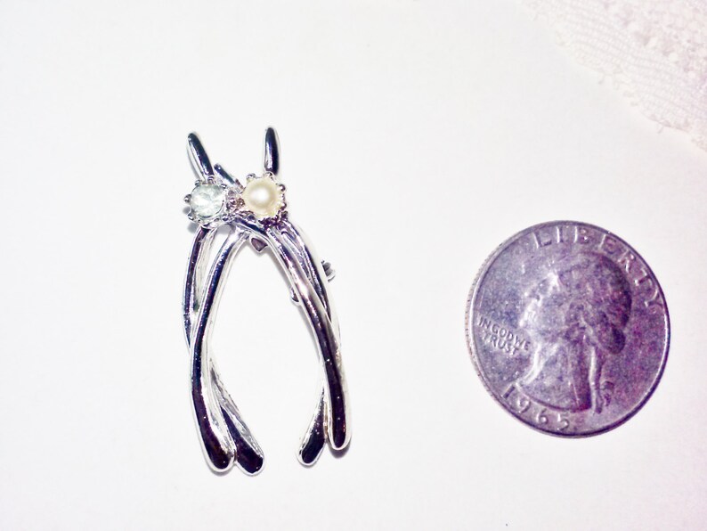 Double Wishbone Brooch Pin Crystal Rhinestone & Faux Pearl - Etsy