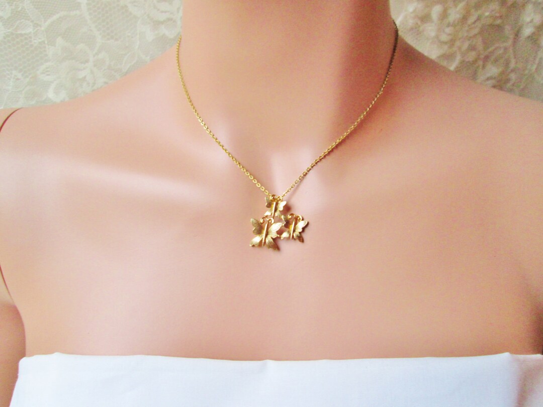 Gold Multi Butterflies Necklace Vintage Goldtone Metal Butterfly ...