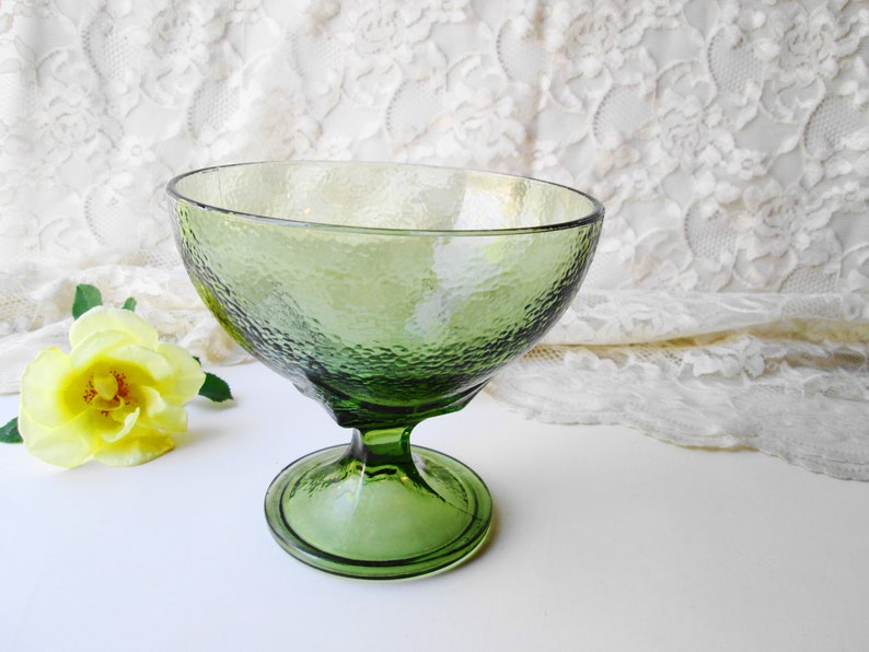Green Textured Glass Pedestal Bowl Vintage Hazel Atlas - Etsy