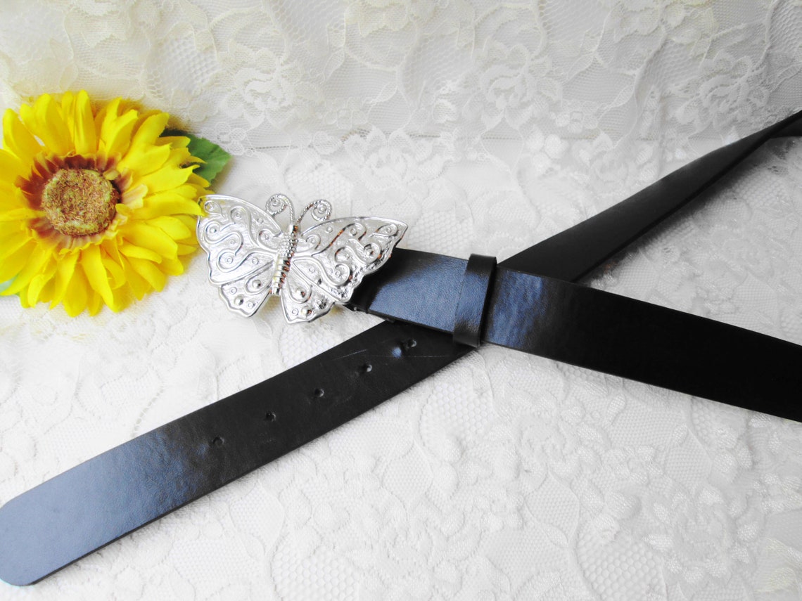Black Leather Butterfly Belt Large Silver Metal Butterfly - Etsy