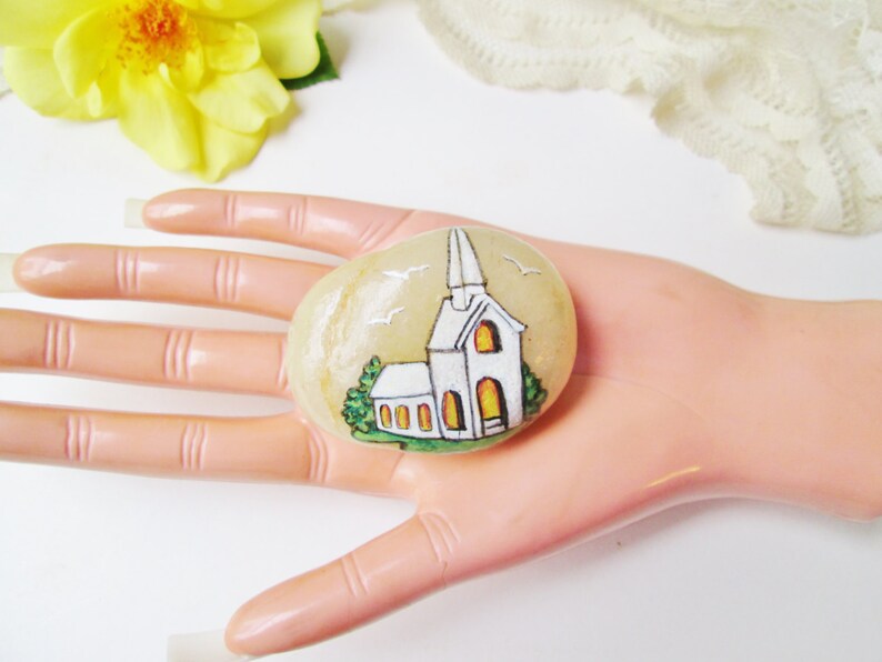Hand Painted Rock Stone 2 Side Painted Church & Scripture Rock - Etsy