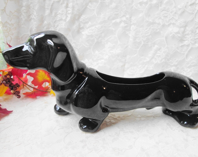 Dachshund Dog Planter Vase Large Black Porcelain Ceramic - Etsy