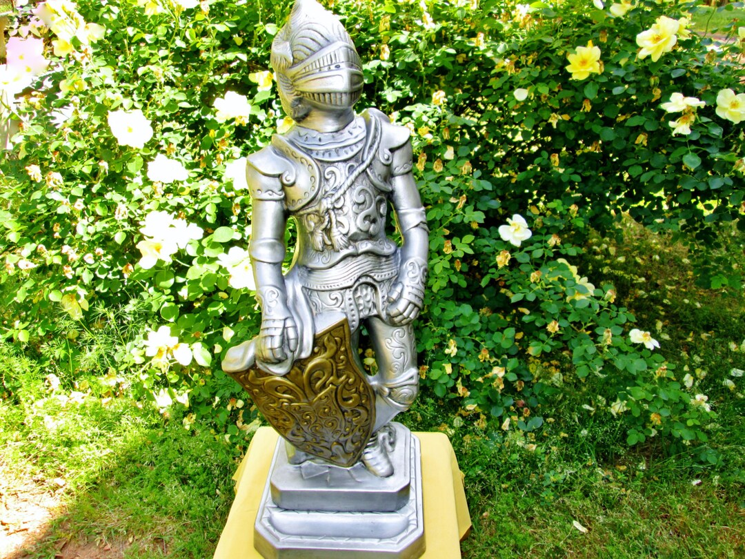 Large Medieval Knight Statue Figure 27" Chalkware Figure Silver Knight ...