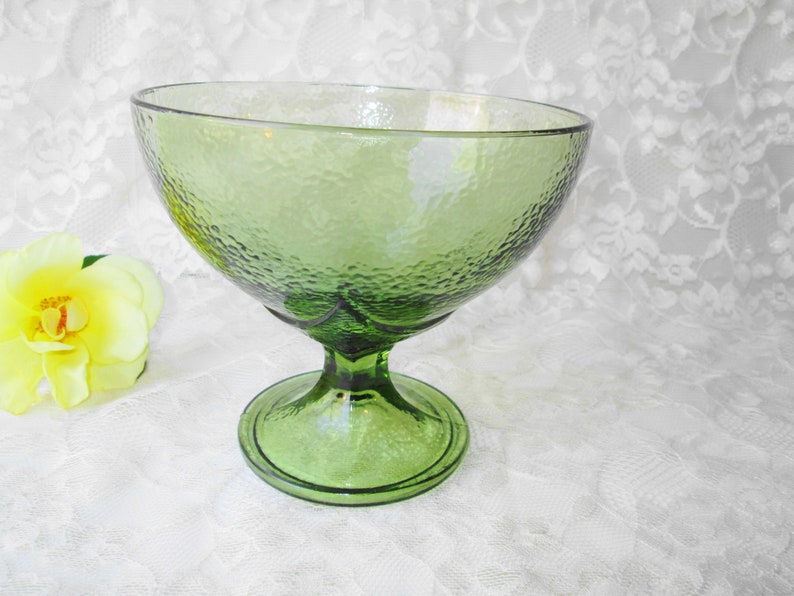 Green Textured Glass Pedestal Bowl Vintage Hazel Atlas - Etsy