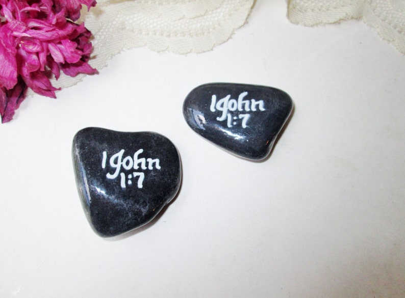 Hand Painted Rocks Stones Set 2 Side Painted Black 2 Scripture - Etsy