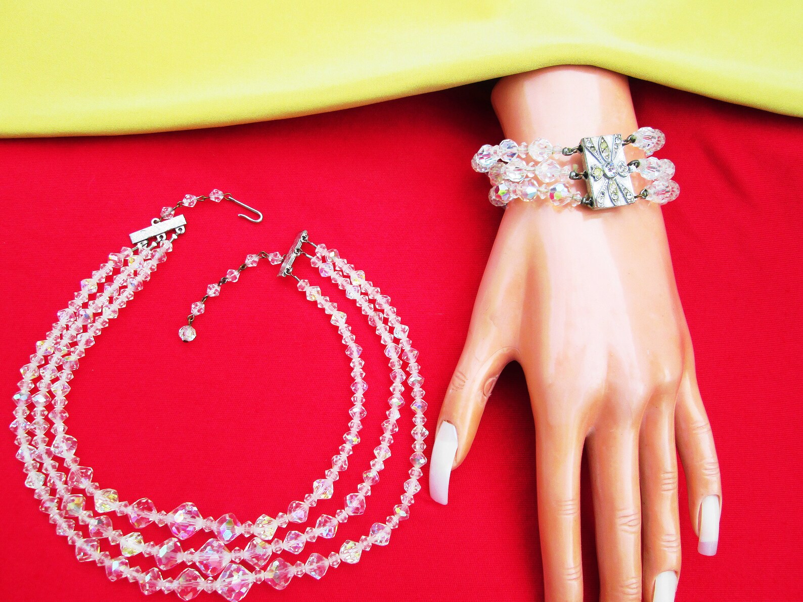 Austrian AB Crystal Necklace Bracelet Set Vintage Multi Strand - Etsy