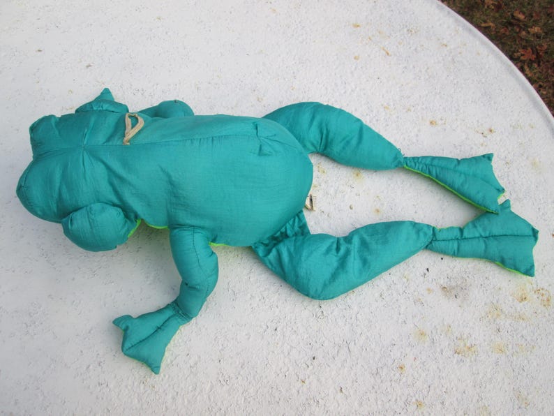 Vintage Large Silky Plush Frog Long Legs Bright Green Blue Super Soft ...