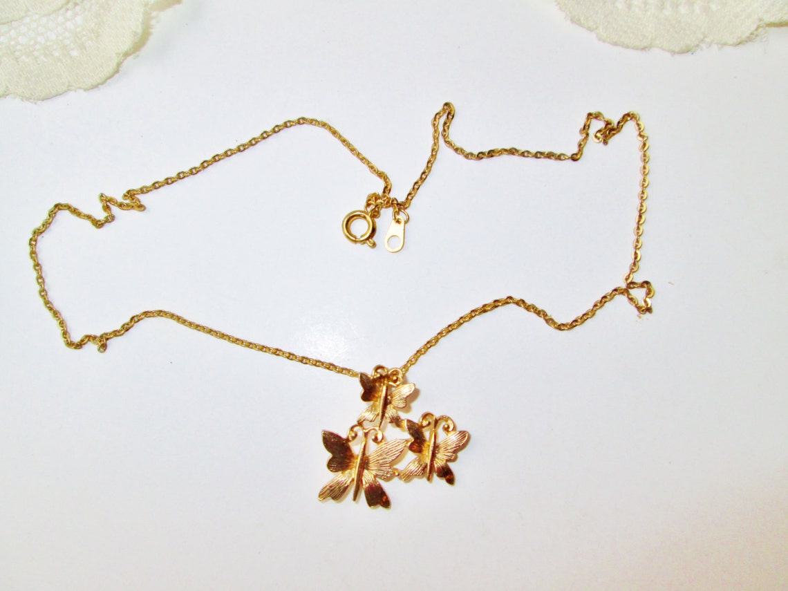 Gold Multi Butterflies Necklace Vintage Goldtone Metal - Etsy