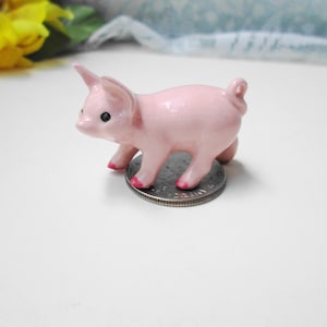 Miniature Pig Figure Porcelain Pink Piggy Vintage Slim Pig Figurine or ...
