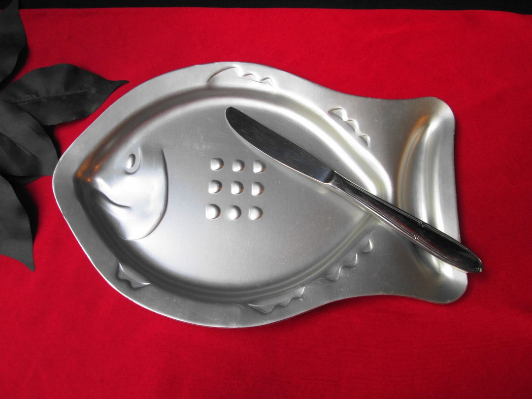 Silver Metal Fish Tray Plate Platter Metal Fish Mold Serving Tray Thick ...