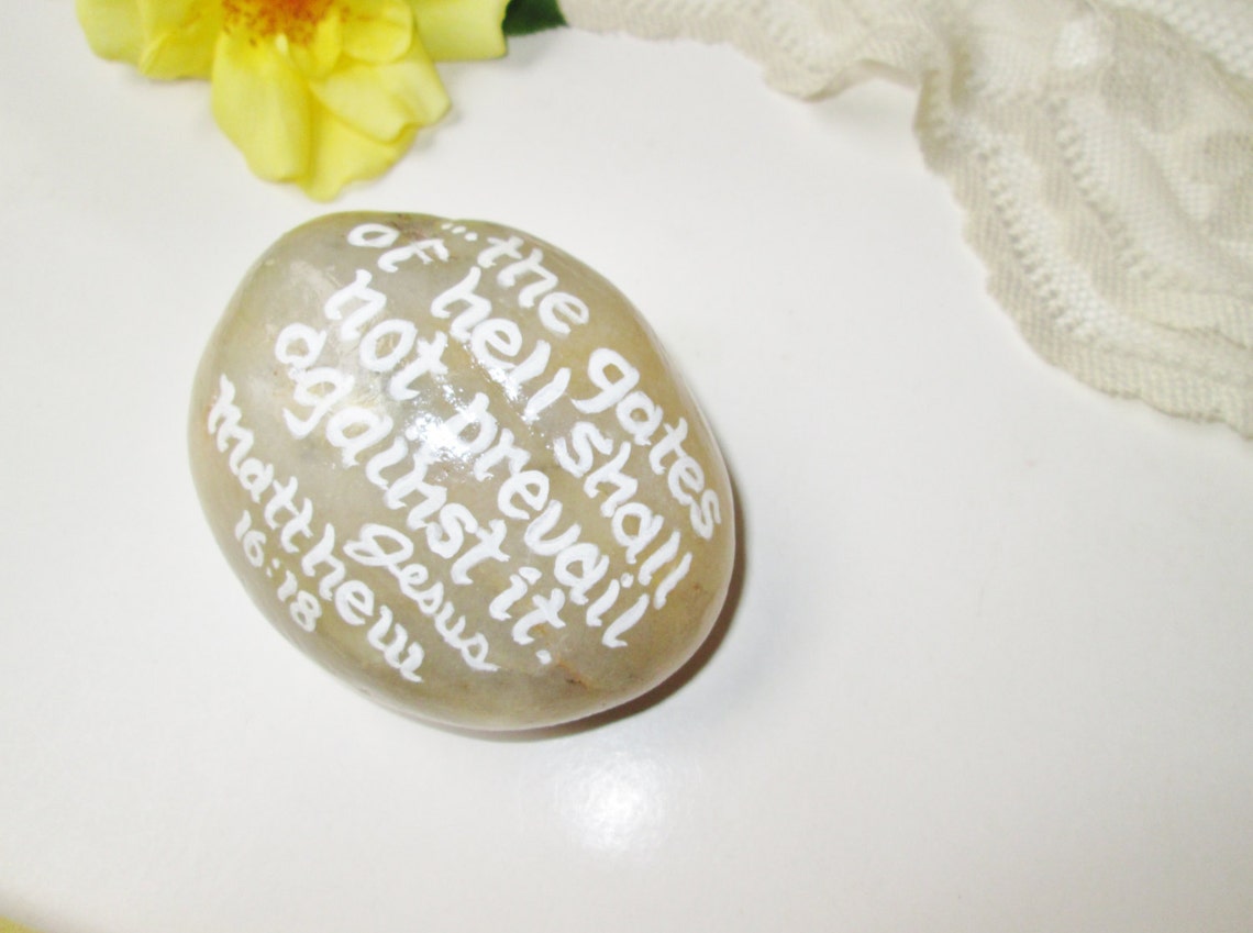 Hand Painted Scripture Rock Paperweight Church W Scripture Matt 16:18 ...