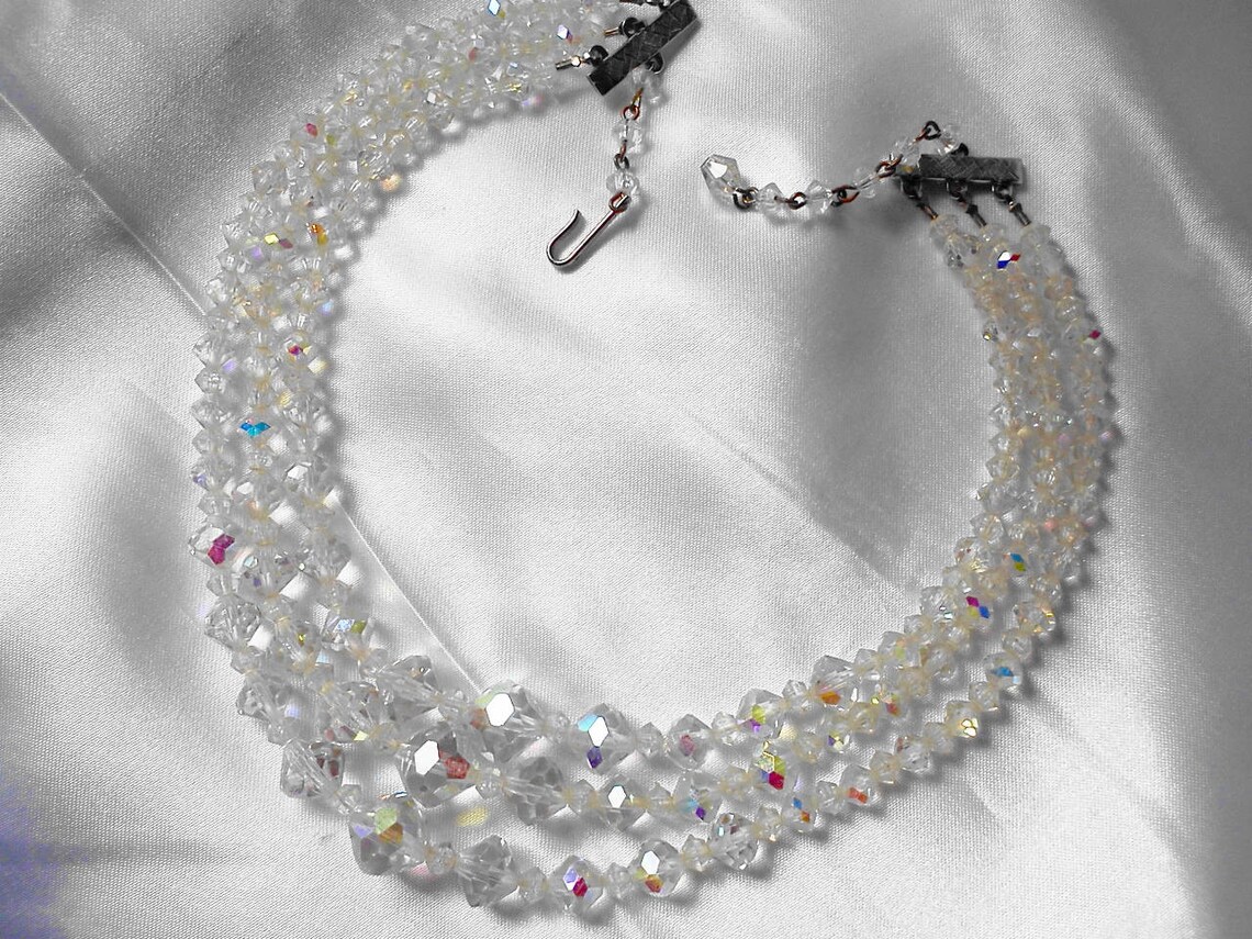 Austrian AB Crystal Necklace Bracelet Set Vintage Multi Strand - Etsy