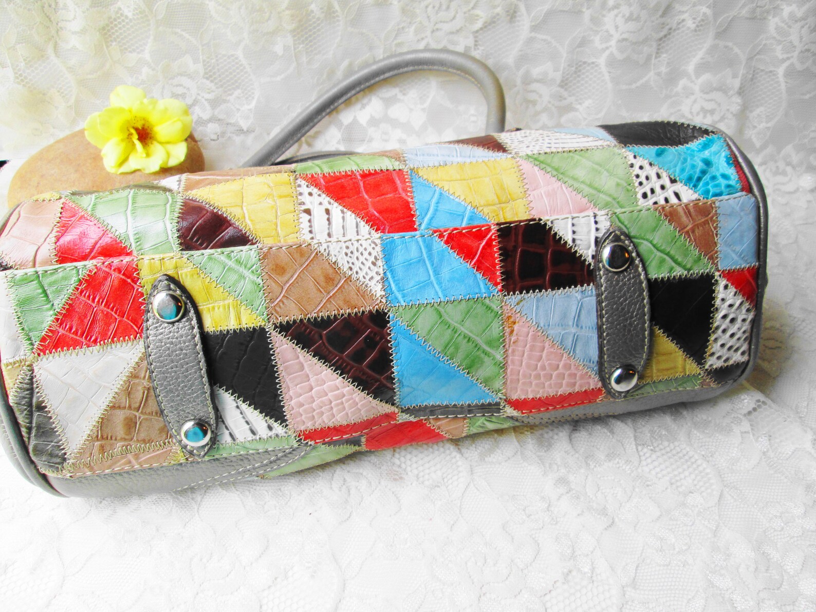 Leather Patchwork Purse Vintage Brazil Leather Boho Rainbow - Etsy