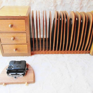Wood Desk Organizer Expandable Letter Holder W Clock & Drawers Vintage ...