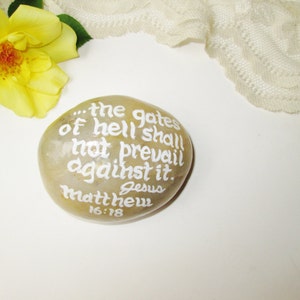 Hand Painted Scripture Rock Paperweight Church W Scripture Matt 16:18 ...
