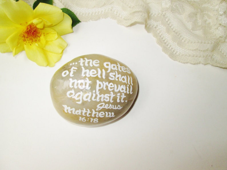 Hand Painted Scripture Rock Paperweight Church W Scripture Matt 16:18 ...