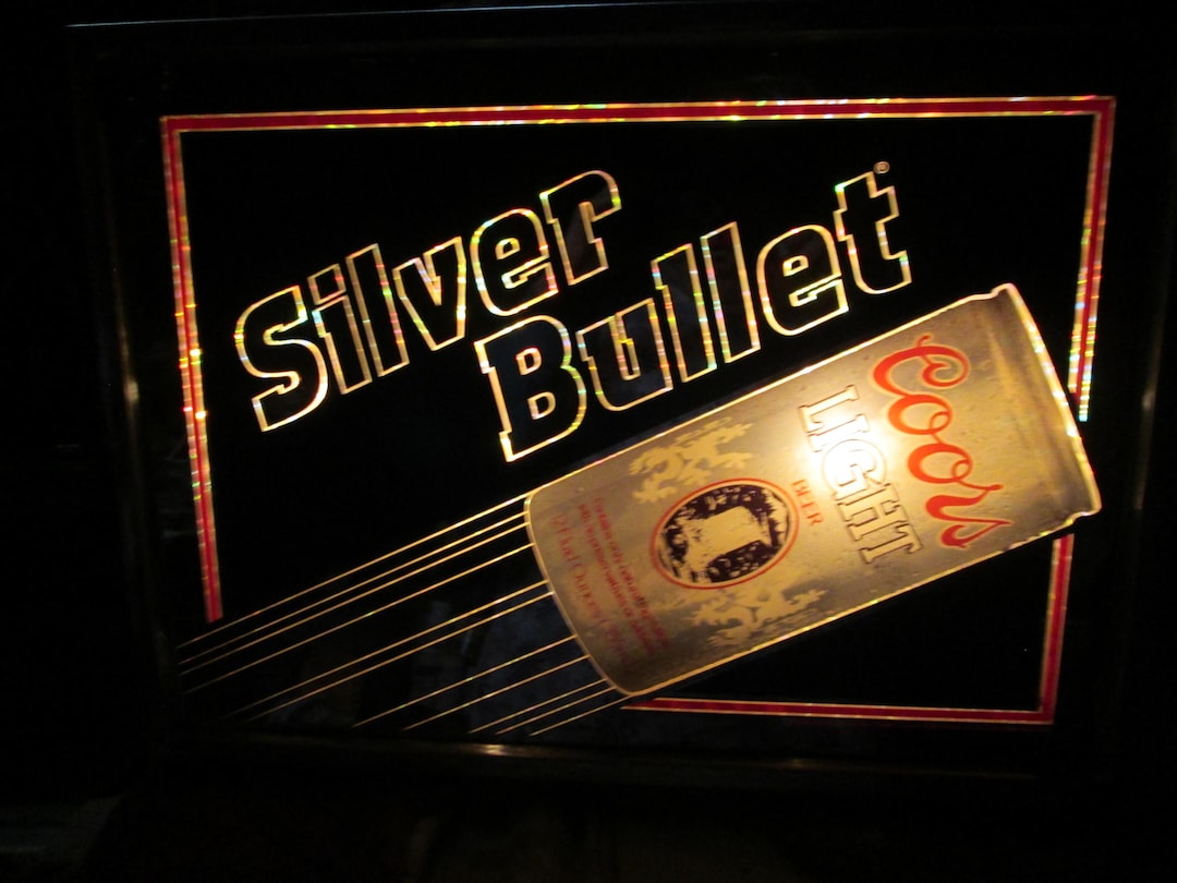 Large Lighted Silver Bullet Coors Beer Sign Mirrored Glass & Metal ...