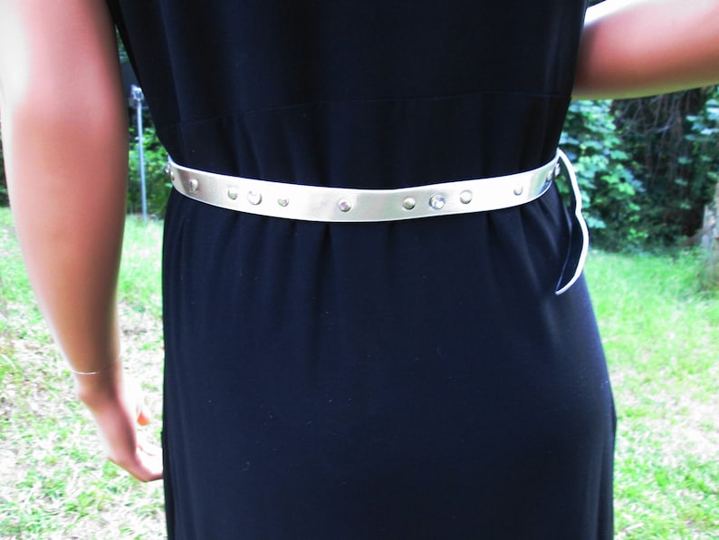 Metallic Silver Cinch Belt Skinny Leather Belt Women Girls Sparkle ...