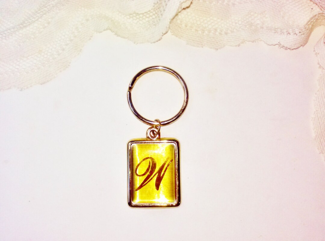 Monogram Letter W Keychain Vintage Gold Metal Initial Letter House Car ...