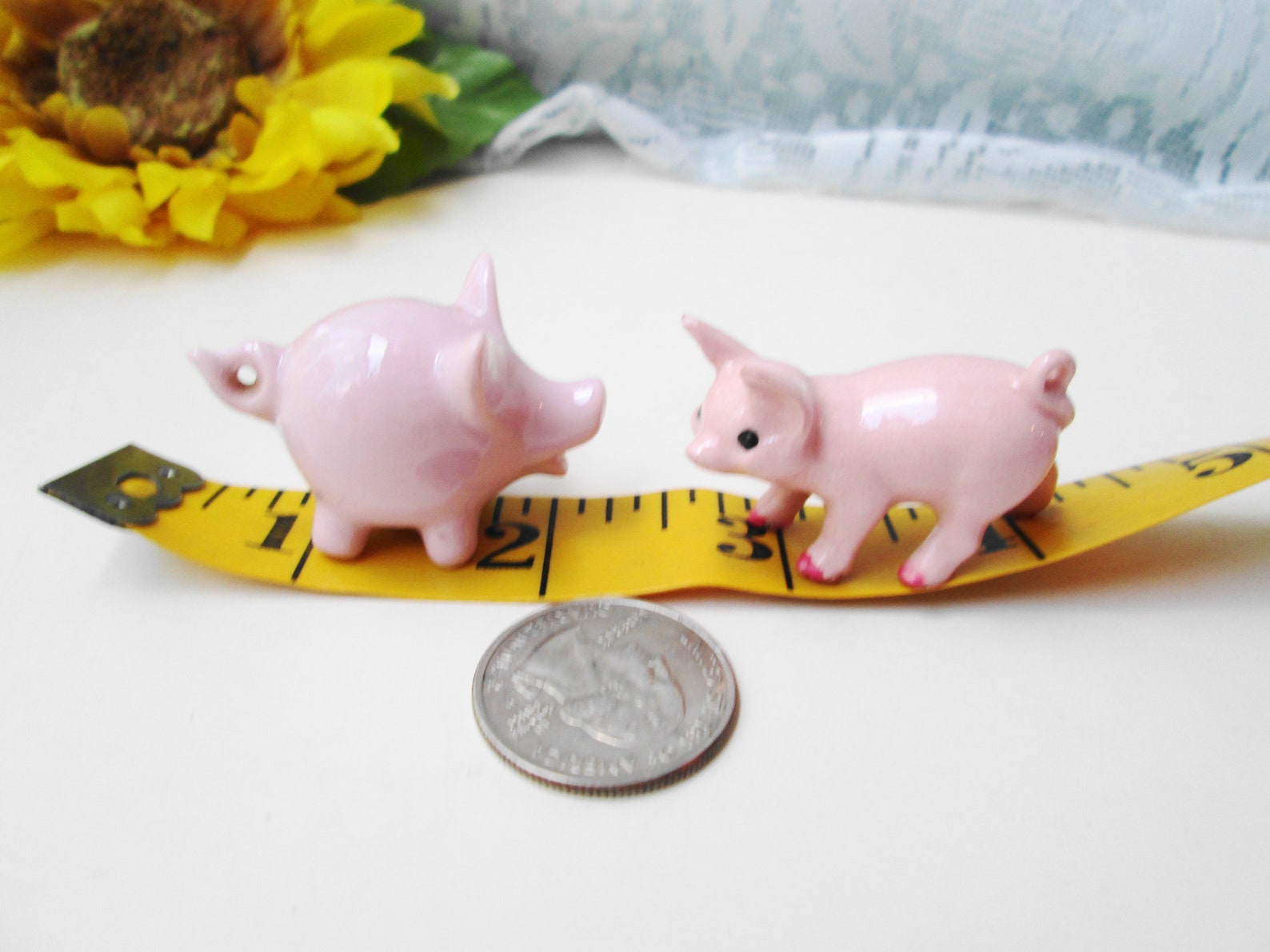 Miniature Pig Figure Porcelain Pink Piggy Vintage Slim Pig - Etsy