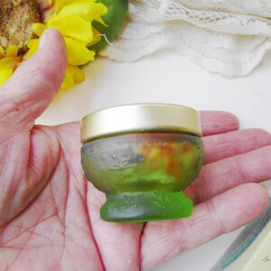 Avon Lilly of the Valley Sachet Green Glass Floral Embossed Jar With ...