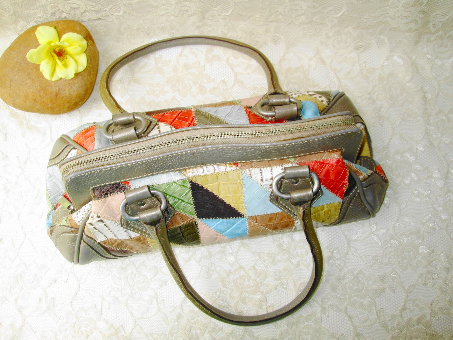 Leather Patchwork Purse Vintage Brazil Leather Boho Rainbow | Etsy