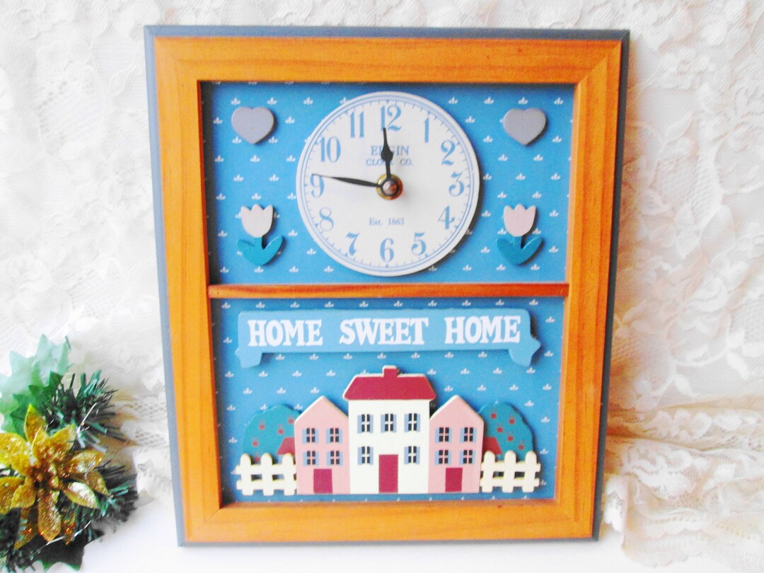 Wooden Home Sweet Home Wall Clock Farm Country Kitchen Plaque Picture ...