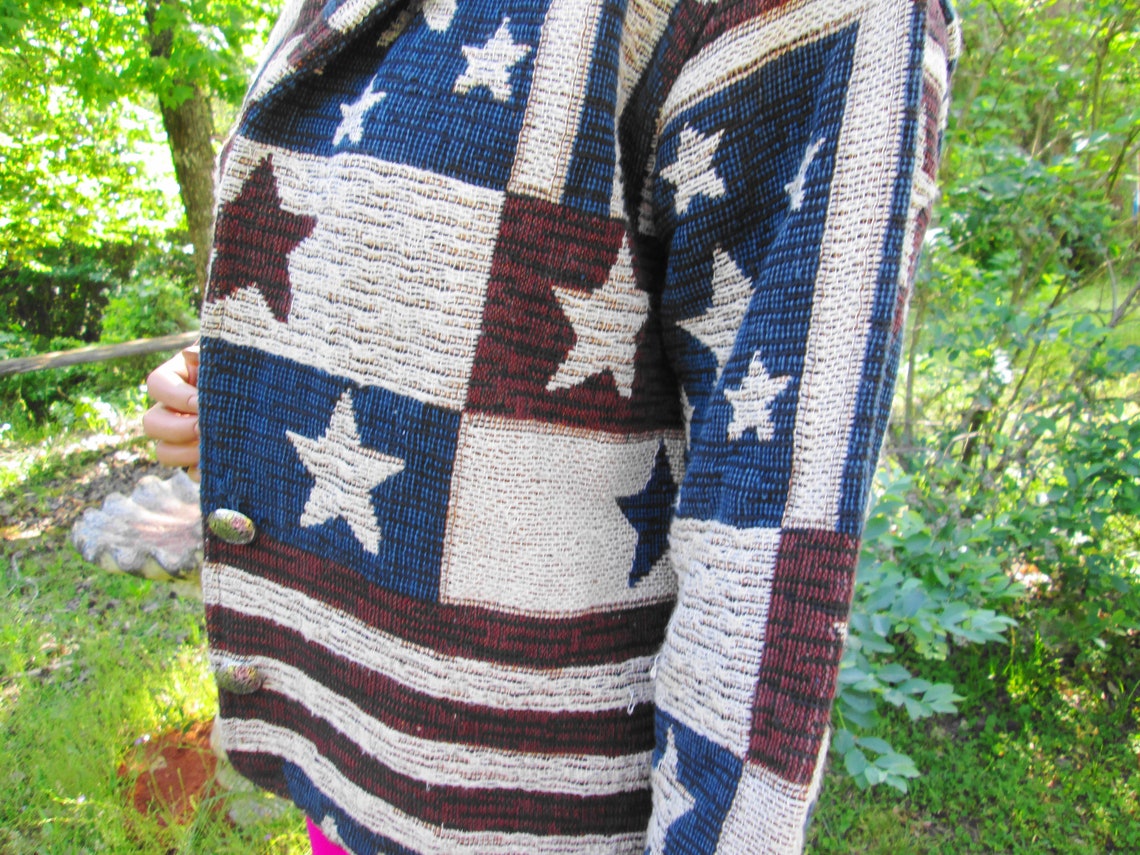 USA Flag Stars & Stripes American Sweater Jacket Cardigan Blazer Size ...
