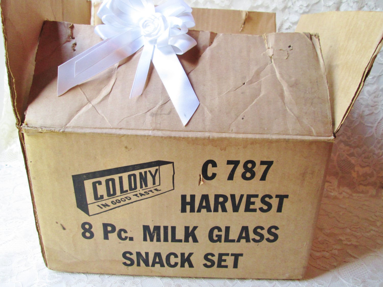 Colony Harvest Milk Glass Snack Set Vintage NIB 8 Pc Luncheon - Etsy