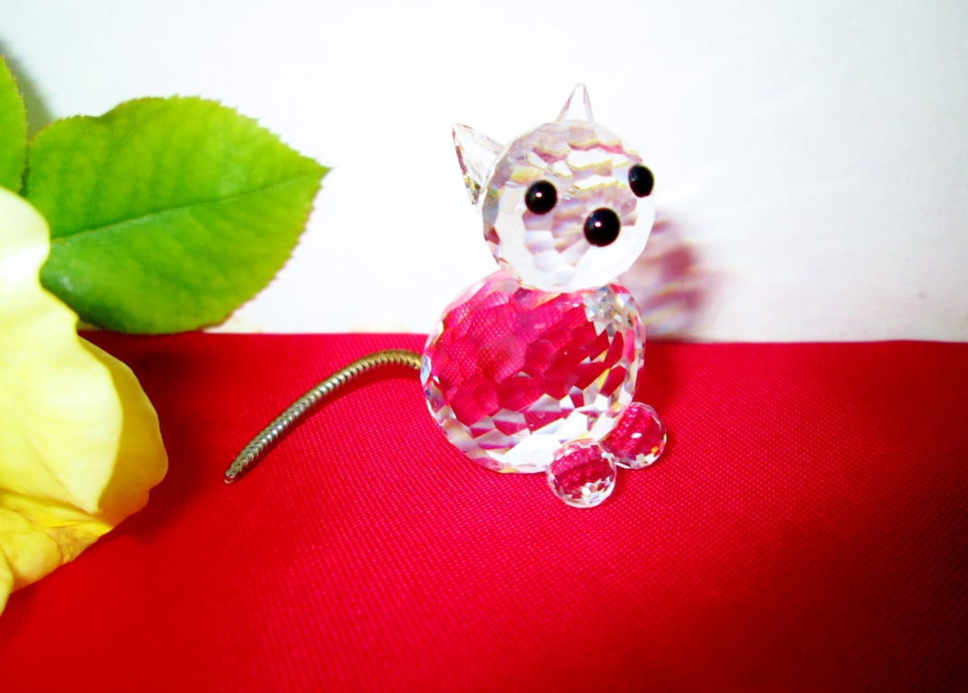 Swarovski Crystal Cat Figurine Retired Crystal Pet Moving Tail Animal ...