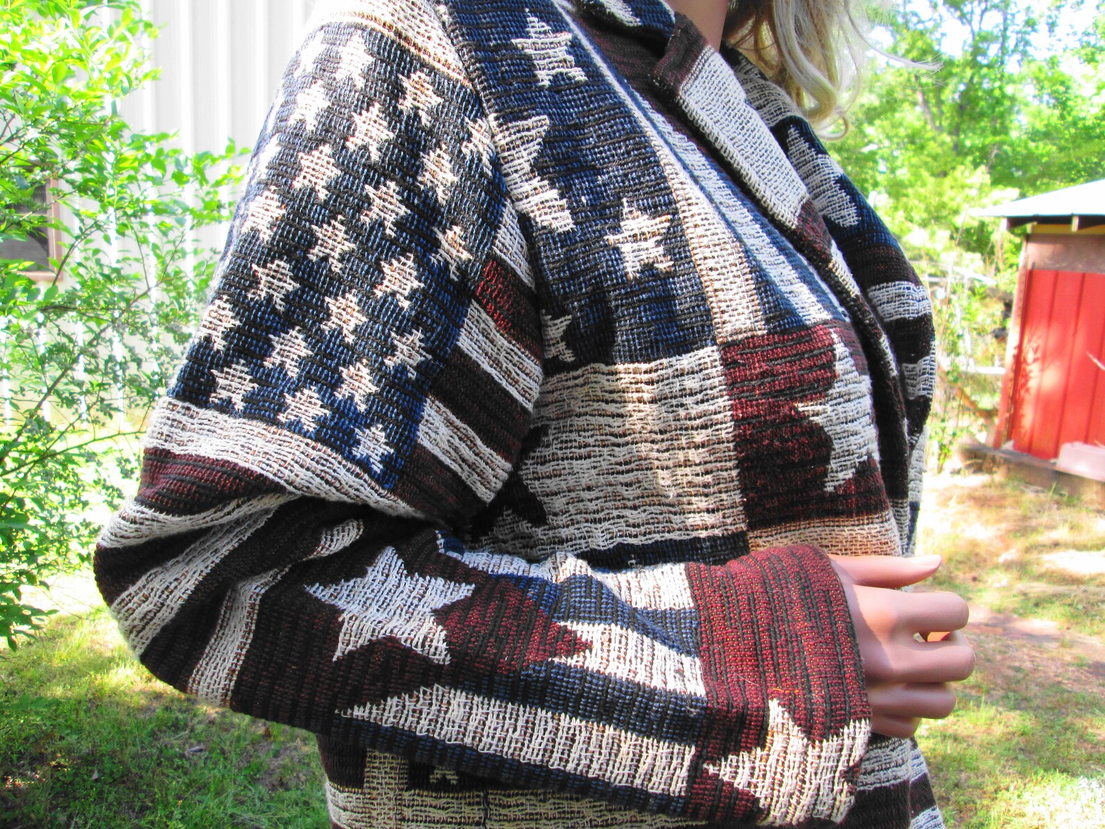 USA Flag Stars & Stripes American Sweater Jacket Cardigan Blazer Size ...