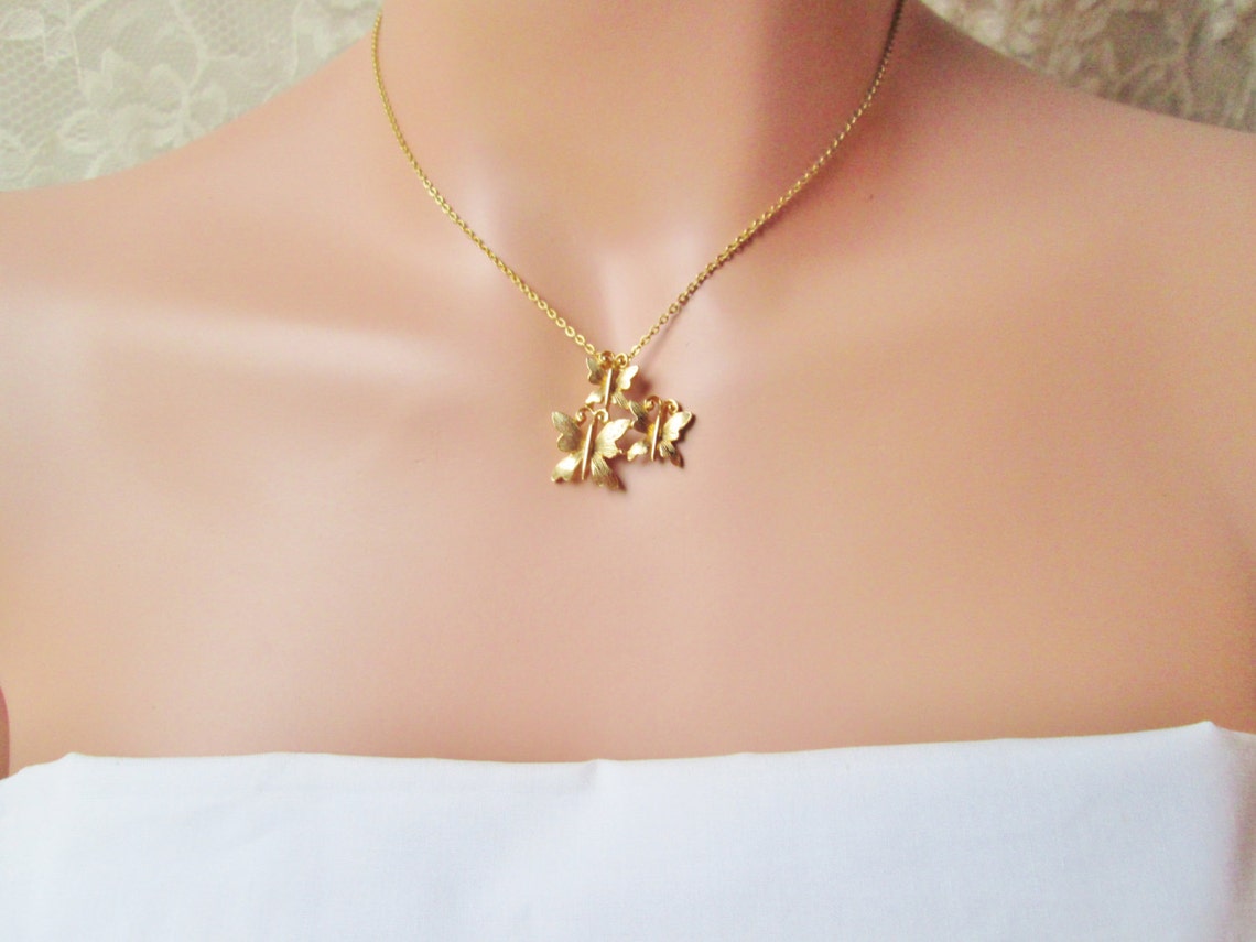 Gold Multi Butterflies Necklace Vintage Goldtone Metal Butterfly ...