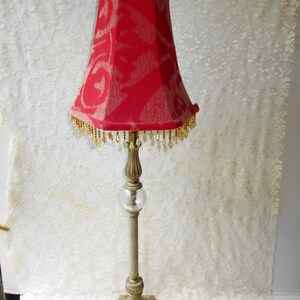 Tall Table Lamp Ceramic Accent Lamp Candlestick Lamp Vintage Red Fabric ...