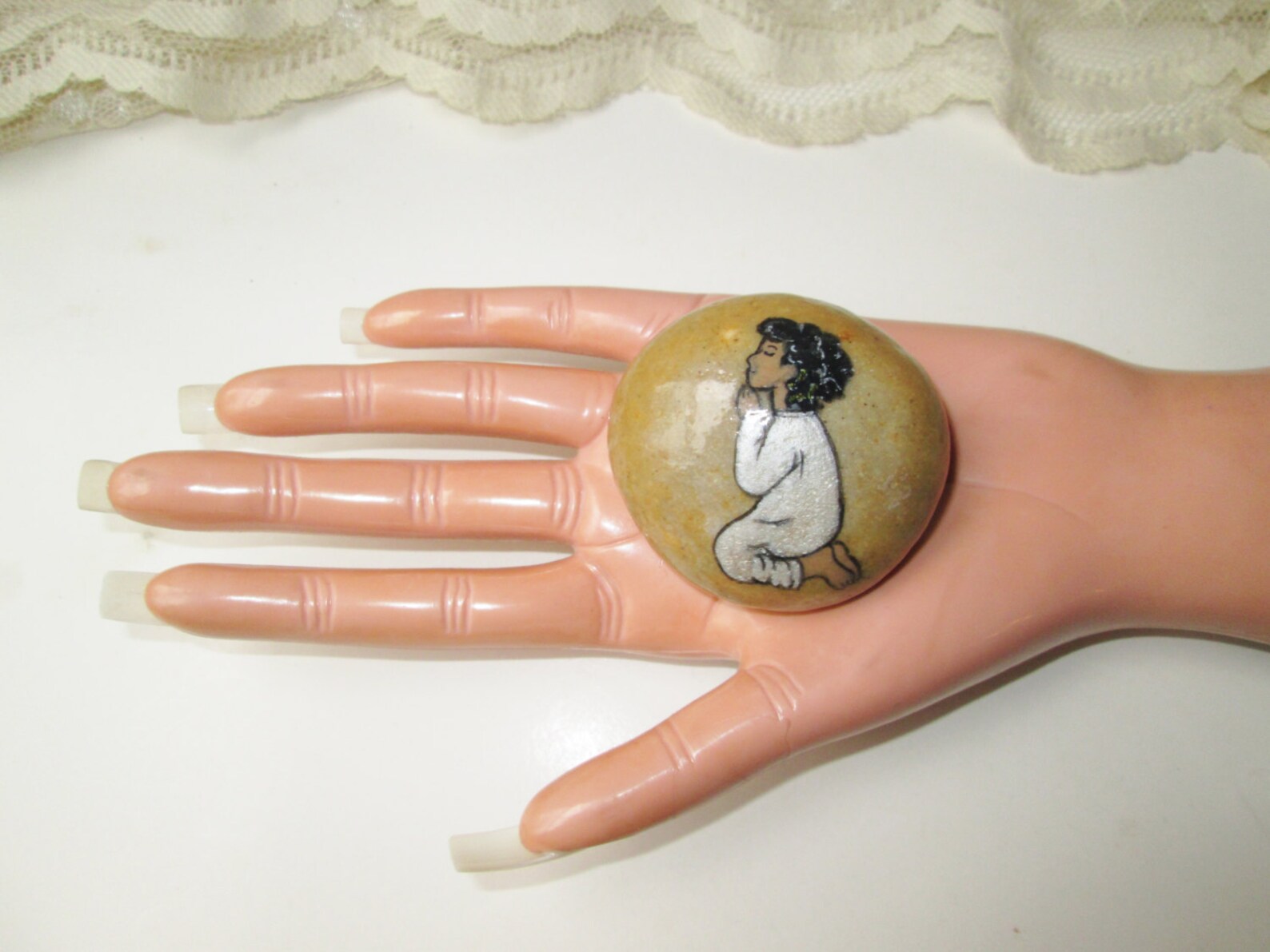 Hand Painted Rock Stone Praying Girl Scripture 2 Sides Painted John ...
