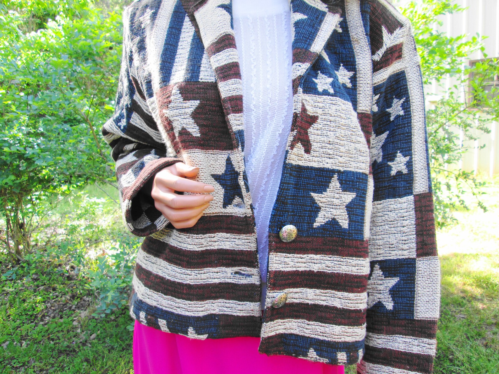 USA Flag Stars & Stripes American Sweater Jacket Cardigan Blazer Size ...
