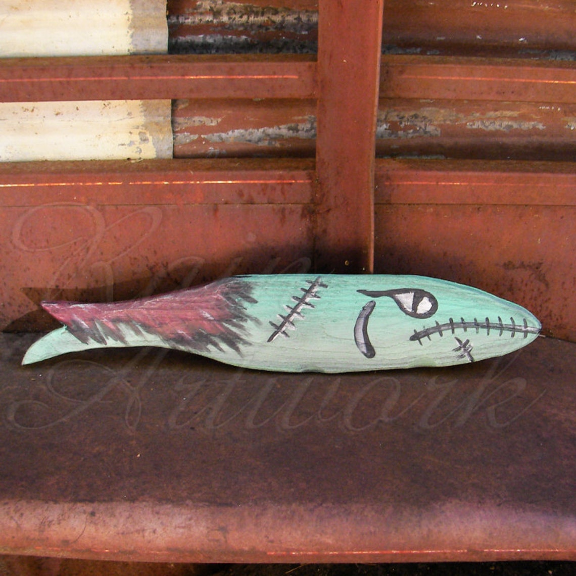Zombie Fish Cutout Original Funky Folk Art Painting Halloween Art Eco ...