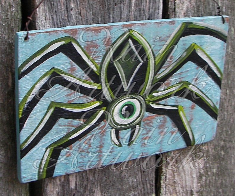 Original Primitive Halloween Spider Original Painting Funky Folk Art ...