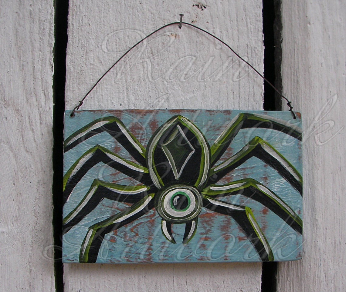 Original Primitive Halloween Spider Original Painting Funky Folk Art ...