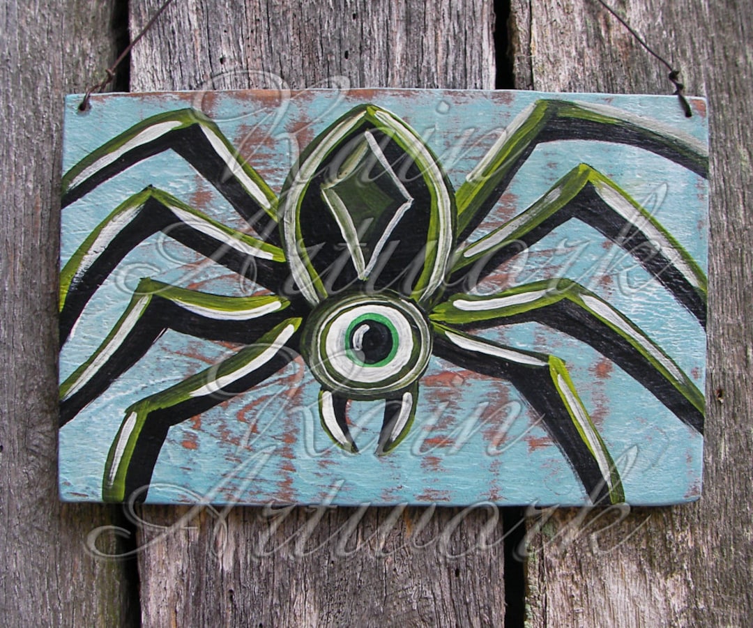 Original Primitive Halloween Spider Original Painting Funky Folk Art ...